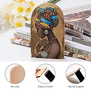 Hon-Lally Afro African American Woman Pattern Wood Bookends Decorative Bookend Non-Skid Office Book Stand for Books Office Files Magazine, One Size