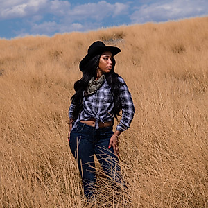 Gossifan Western Cowboy & Cowgirl Hat Felt Wide Brim Women Men Fedora Hats-B Belt Beige