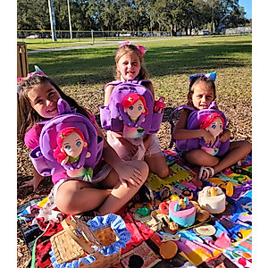 Q&M Novelties Mermaid Backpack, Soft Plush Kids Toddler Backpack w/Plush Mermaid Doll for Girls Baby Soft Play Set (Mermaid Plush - Purple)