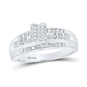 Jewels By Lux Sterling Silver Princess Diamond Square Cluster Bridal Wedding Engagement Ring 1/3 Cttw In Invisible Setting with natural princess shape white diamond Ring Size 6