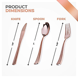 Rose Gold Plastic Silverware Set (160 Bulk Pack) Disposable Cutlery Utensils, 80 Forks, 40 Knives, 40 Spoons, Heavy Duty Rose Gold Flatware For Holidays, Parties, Dinners, Weddings, and Occasions