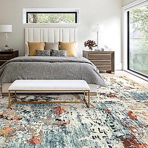 kakania 9x12 Living Room Area Rugs - Washable Modern Abstract Neutral Large Soft Indoor Rug Thin No Slip Floor Low Pile Carpet for Bedroom Dining Room Home Office Decor - Multi