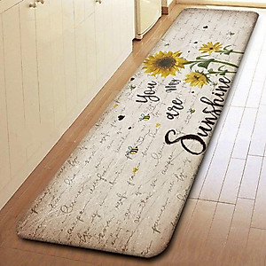 Briskdecor Kitchen Rugs and Mats Set, Absorbent Soft Non-Skid Rubber Backing Area Rugs, Sunflower Washable Floor Comfort Mats and Carpet Runner, 20 Inch x 48 Inch, Yellow