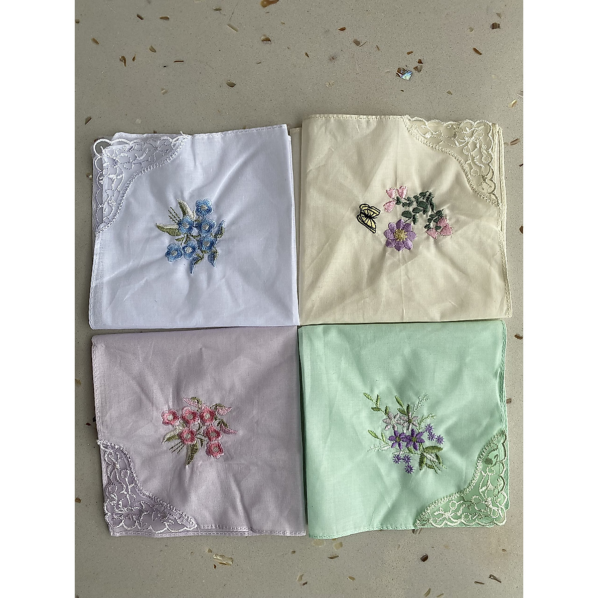 FTSUCQ Womens Vintage Floral Wedding Party Cotton Handkerchiefs, Embroidered with Lace (Lace Handkies-12PCS)