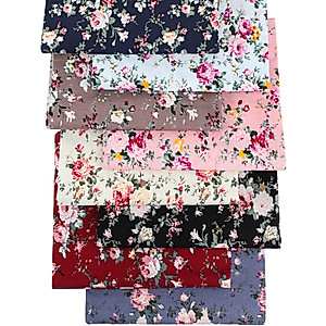 Newwiee 8 Pieces 35 x 59 Inch Large Vintage Floral Fabric Cotton Precut Fabric Decorative Quilting Fabric by The Yard Feminine Nostalgic Romantic Flowers Print for Sewing Craft DIY Making Home Decor
