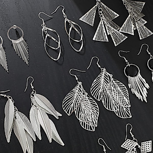 Dangle Earrings for Women, Funtopia 16 Pairs Statement Earrings Butterfly Moon Earring Sets Boho Fashion Jewelry for Birthday Party Wedding, Silver Color