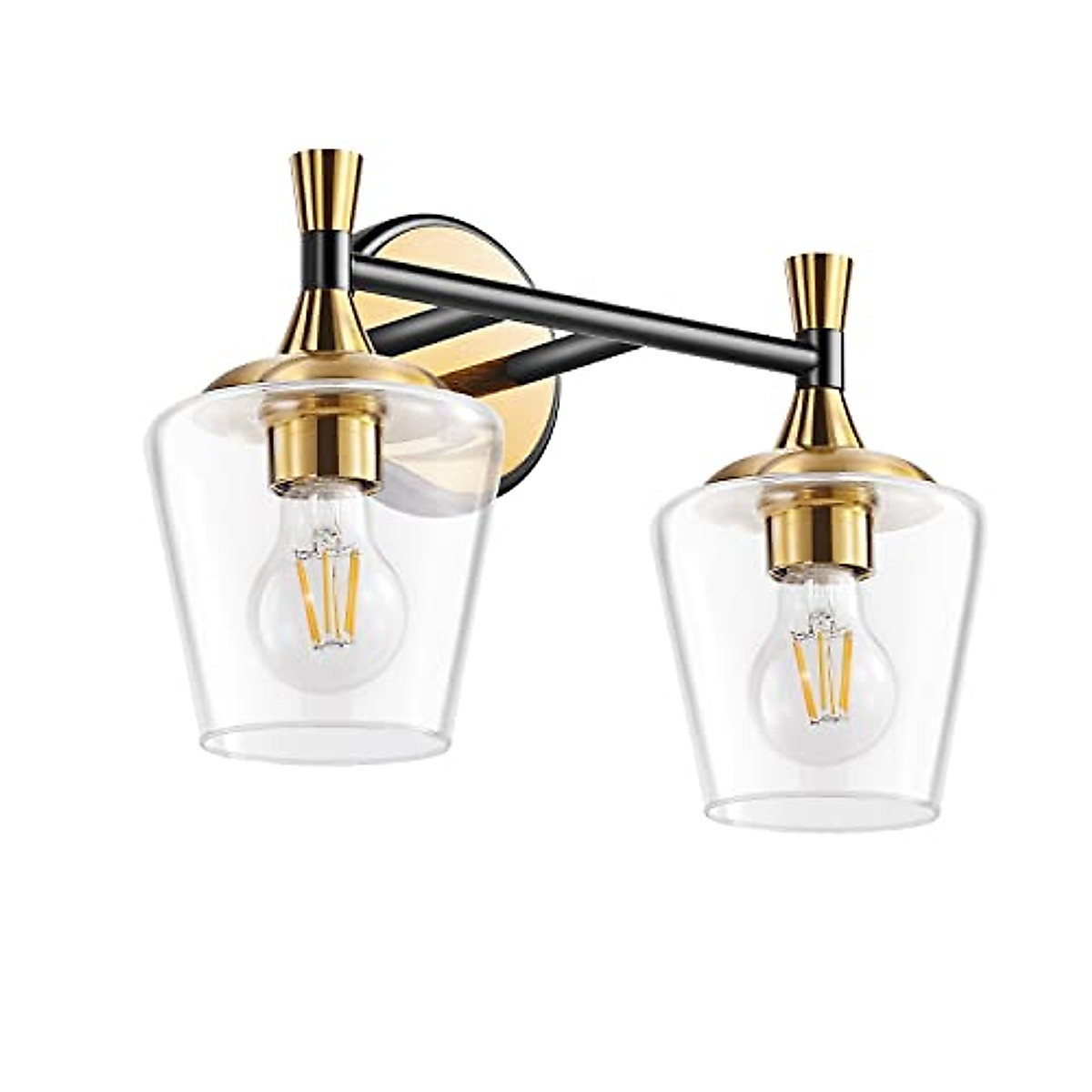 LOXYEE Gold Bathroom Vanity Light ，2-Lights Vintage Vanity Lights fixtures with Glass Shade,Gold and Black Bathroom Lights Over Mirror,for Living Rooms, Bedrooms, Hallways (Exclude Bulb)