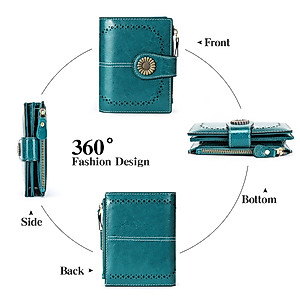 SENDEFN Small Womens Wallet Leather Bifold Card Holder RFID Blocking with Zipper Coin Pocket