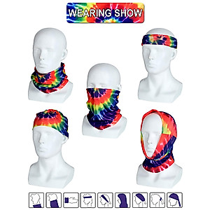 9 Pieces Hippie Tie Dye Bandana Headband Hippie Costume Set Hippie Non Slip Head Tie Hippie Neck Gaiter Gay Pride Rainbow Sun Protection Face Mask Balaclava for 60s 70s Hippie Accessories