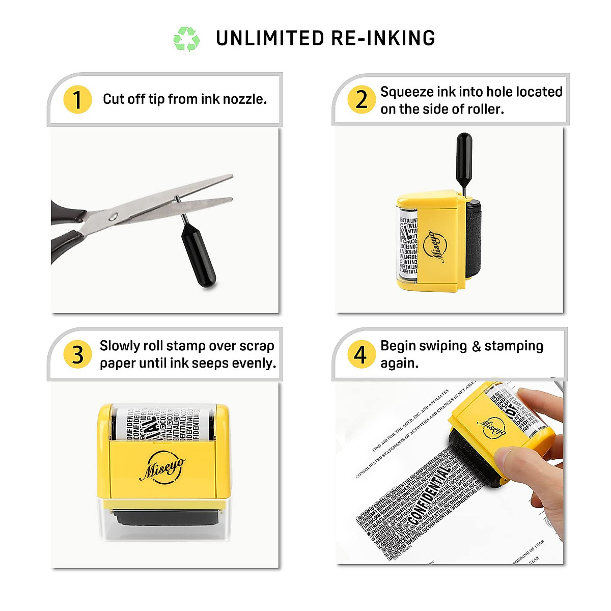 Miseyo Wide Roller Stamp Identity Theft Stamp 1.5 Inch Perfect for Privacy Protection - Yellow