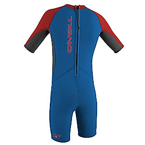 O'Neill Toddler Reactor-2 2mm Back Zip Short Sleeve Spring Wetsuit, Ocean/Graphite/Red, 4