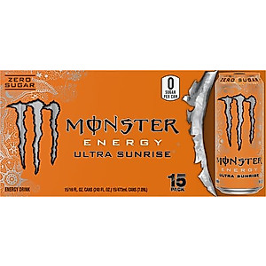 Monster Energy Ultra Sunrise, Sugar Free Energy Drink, 16 Fl Oz (Pack of 15)