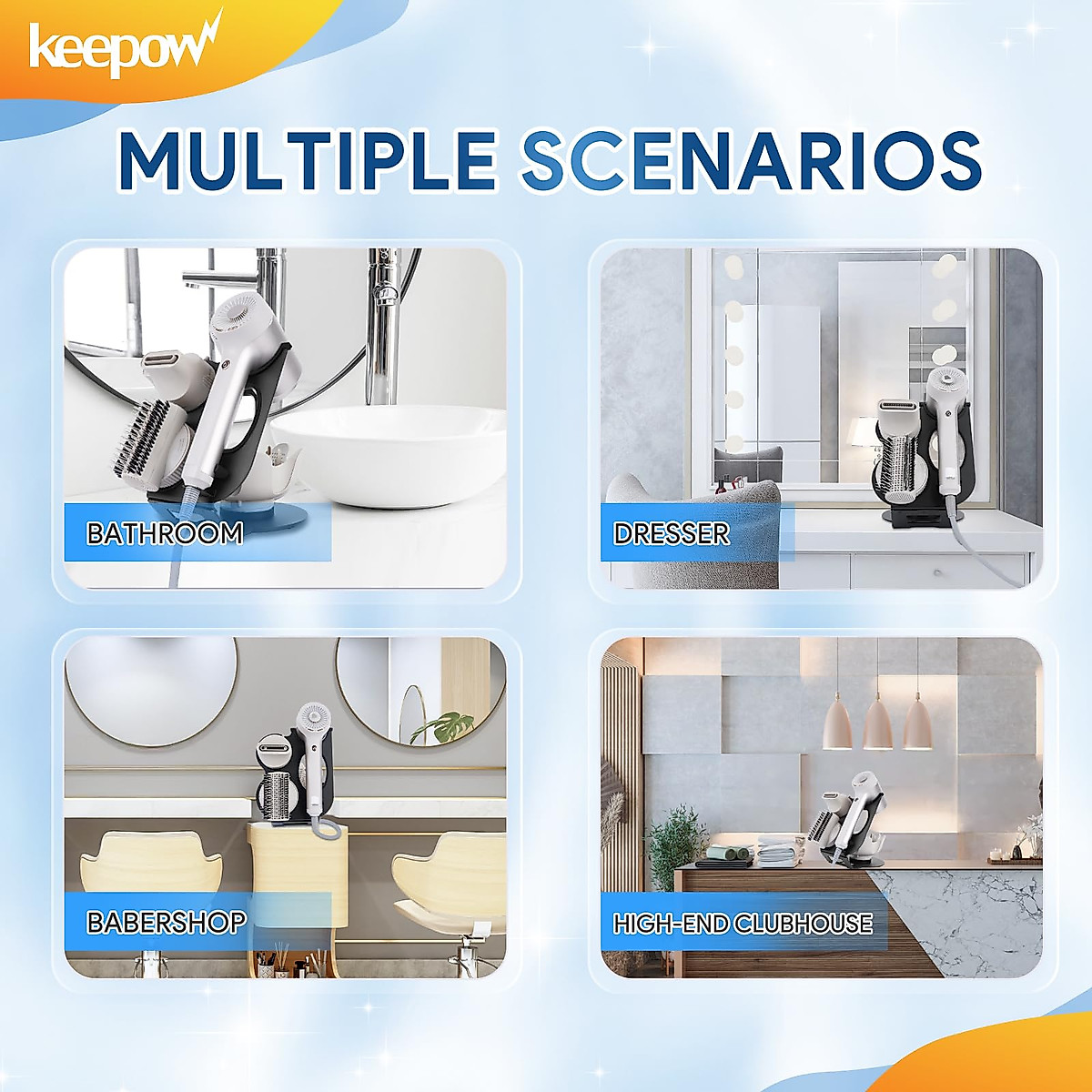 KEEPOW Hair Dryer Holder Stand Compatible with Shark HyperAir, Blow Dryer Holder for HD112BRN HD125CO HD112GNBRN HD112PKBRN, Hair Dryer Stand for Bedroom Bathroom Organizers and Storage