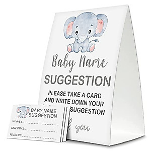 Yuansail Baby Name Suggestion For Baby Shower Games, Elephant Themed Name Suggestion Game Card, Party Favors Supplies Decorate For Baby Showers Game Cards, 1 Sign & 50 Cards Per Pack –(bbname-010)