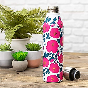 Mary Square Wild Posy Pink Spot 17 Ounce Stainless Steel Metal Sports Water Bottle
