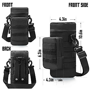 Molle Water Bottle Pouch, Tactical Black Water Holder Carrier with Pocket Stap for Hiking Camping