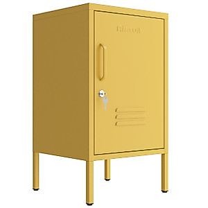 Aiasuit 2 Tiers Night Table Minimalist Style Tea Table Safe Lockable Coffee Table Metal Locker Bedside Cabinet Children's Bedside Cabinet Yellow Size: 27.55”H X 13.78”W X 14.96”D