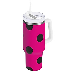 ODAWA Large Hot Pink Polka Dots Insulated Water Bottle with Handle and Straw, Insulated Stainless Steel Tumblers Insulated Travel Tumbler
