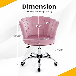 Nightcore Vanity Chair, Upholstered Cute Desk Chair, Swivel Height Adjustable Vanity Chair, Desk Chair Comfy, Shell Back Makeup Chair, Pink Desk Chair Cute w/Wheels for Girls Women