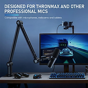 Thronmax S3+ Zoom Boom Arm- Mic Arm- Fully Adjustable Podmic for Gamers and Podcasts- Universally Compatible Mic Stand Desk Mount