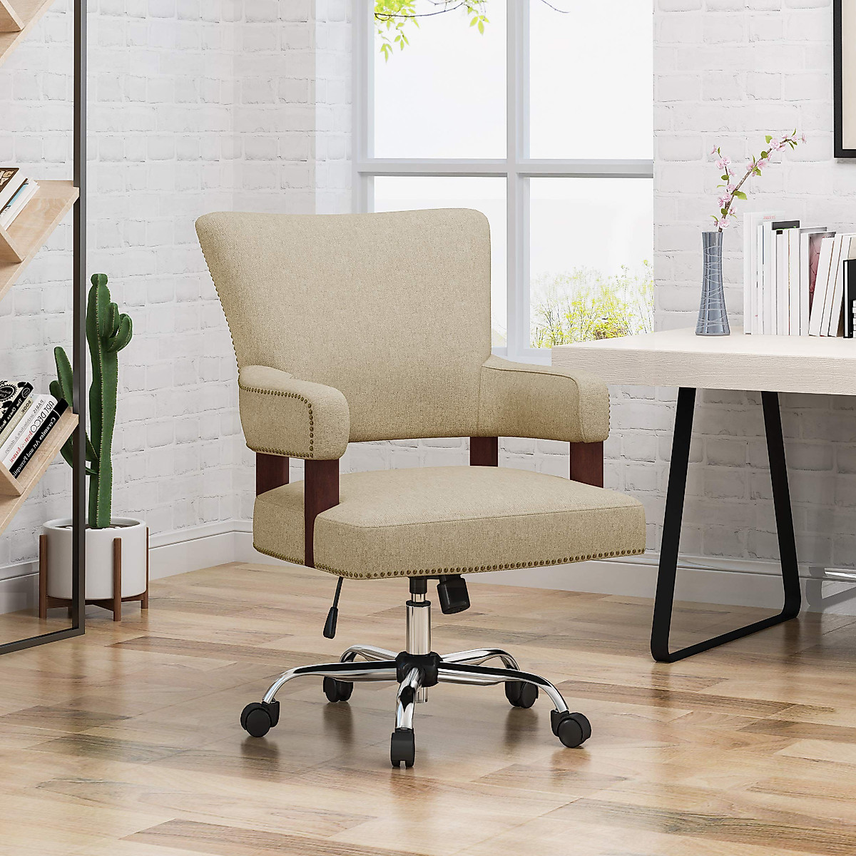 Great Deal Furniture May Traditional Home Office Chair, Wheat and Chrome