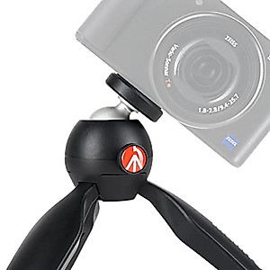 Manfrotto MTPIXIMII-B, PIXI Mini Tripod with Handgrip for Compact System Cameras, Made in Italy, for DSLR, Mirrorless, Video, Compact Size, Technopolymer and Aluminium, Black