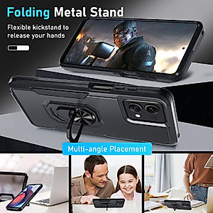 Janmitta Compatible with Moto G Stylus 5G 2023 Case with Screen Protector,Heavy Duty Shockproof Full Body Phone Cover Built in Metal Ring Holder Kickstand,Black Matte