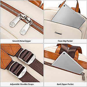 BOSTANTEN Leather Laptop Backpack for Women,15.6 inch Computer Backpack Purse College Daypack Work Travel Bag Beige-White