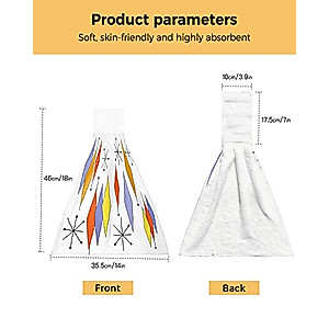 Orange Yellow Purple Kitchen Hand Towel, Soft Hanging Dish Towels with Loop for Bathroom, Absorbent Drying Cleaning Cloth Dishclothes Decorative Sets, Middle Century Modern Geometric Diamond 1-PC
