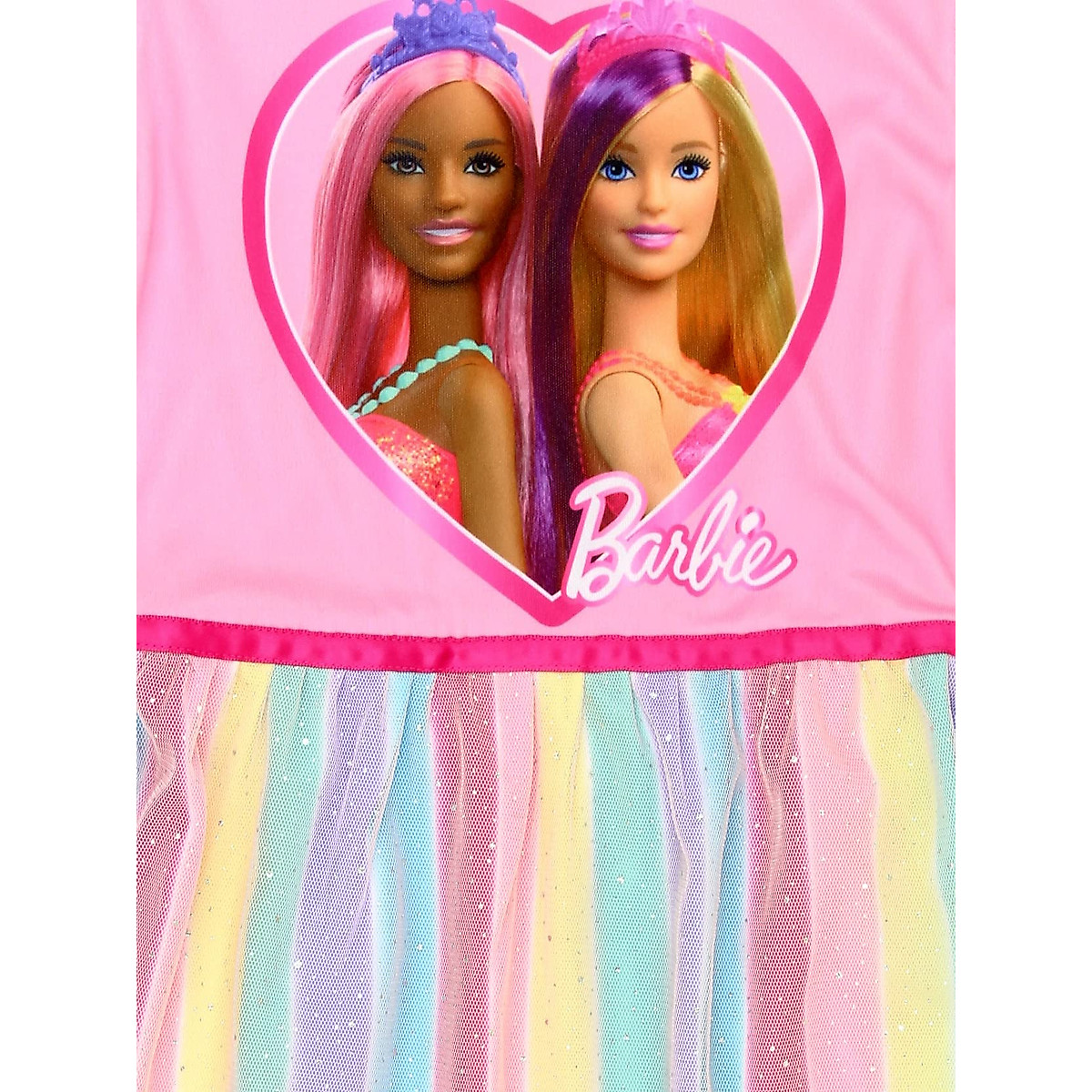 Barbie Girl's Rainbow Dress Up Fantasy Gown Nightgown Pajamas (6, Pink)