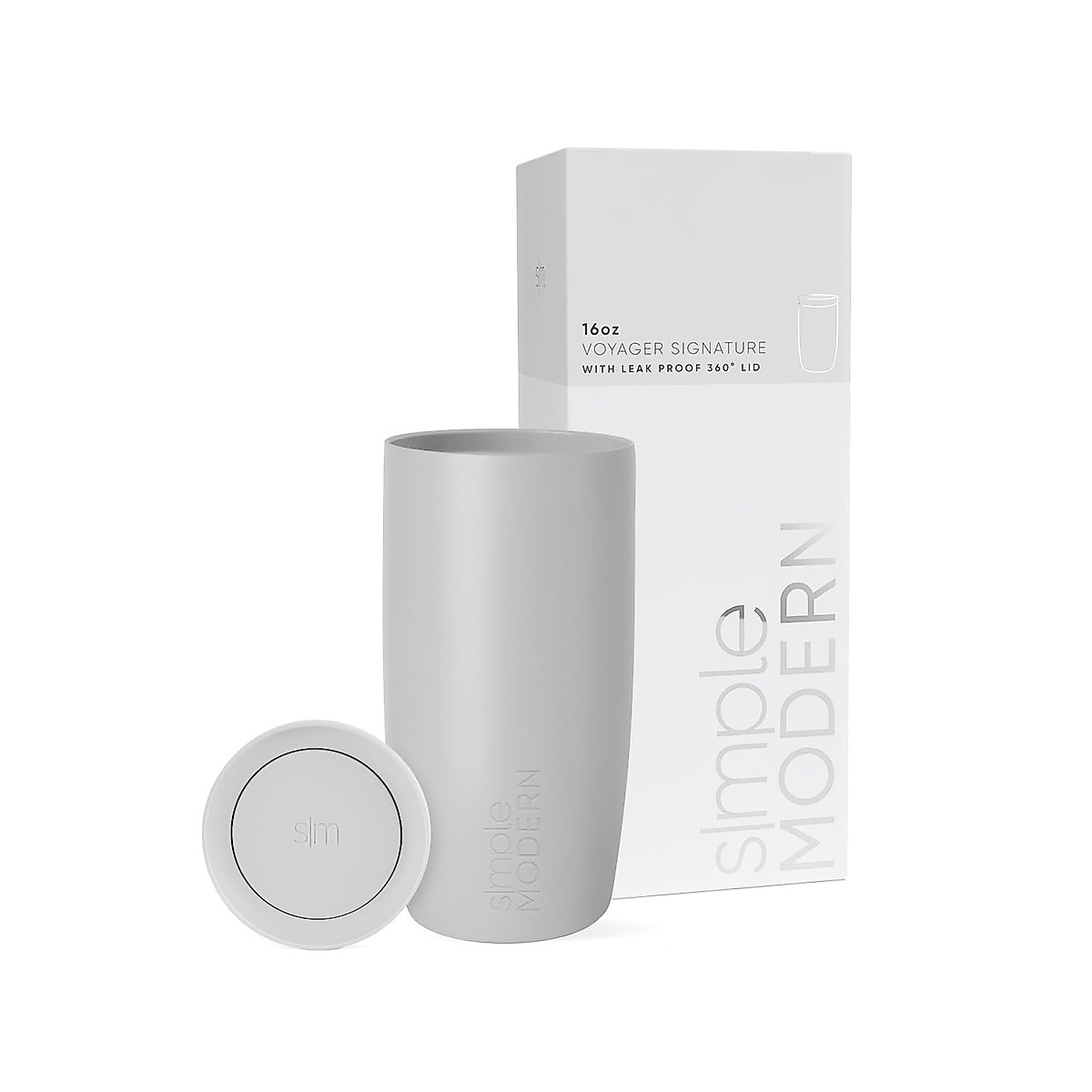 Simple Modern Travel Coffee Mug Tumbler with 360° Lid | Ceramic-Lined Insulated Stainless Steel Cold Brew Iced Coffee Cup Thermos | Gifts for Women Men Her Him | Voyager Signature | 16oz | Ice Gray