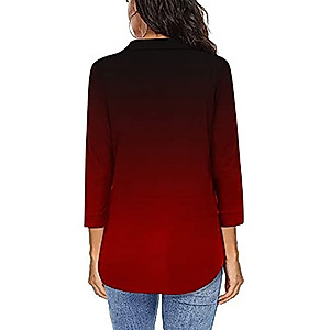 3/4 Sleeve Tops for Women Summer Solid Gradient Color V-Neck Shirts Blouse Empire Waist Loose Casual Trendy 2023