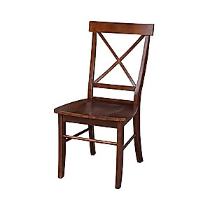 International Concepts 36" Round Top Pedestal Ext Table With 12" Leaf And 4 X-Back Chairs, Espresso