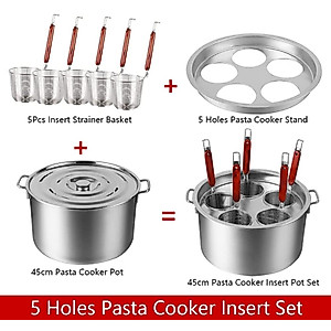 ANSNAL Stainless Steel Pasta Cooker Insert Set, Commercial Stock Pot with Pasta Pot and Insert Strainer Steamer Basket for Home Kitchen Restaurant Cookware, 4 Holes