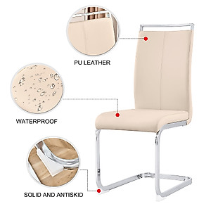 AISYKOD Dining Chairs Set of 4, Modern Dining Room Chair with Faux Leather Upholstered Seat High Back & Sturdy Chrome Silver Legs, Sillas De Comedor Chair for Dining Room,Kitchen,Living Room,Beige