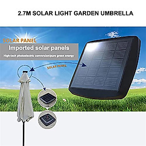 ZJDU 9 Ft Solar LED Patio Umbrella,Garden Patio Parasol,LED Lighted Outdoor Table Market Umbrella, with Push Button Tilt,for Garden, Lawn, Deck, Backyard & Pool,Gray Brown