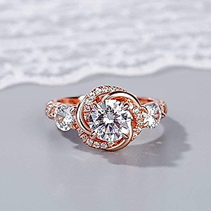 Jeulia 3ct Halo Simulated Diamond Engagement Rings 925 Sterling Silver Rose Gold Plated Eternity Band Rings Cubic Zirconia Anniversary Promise with Jewelry Gift Box