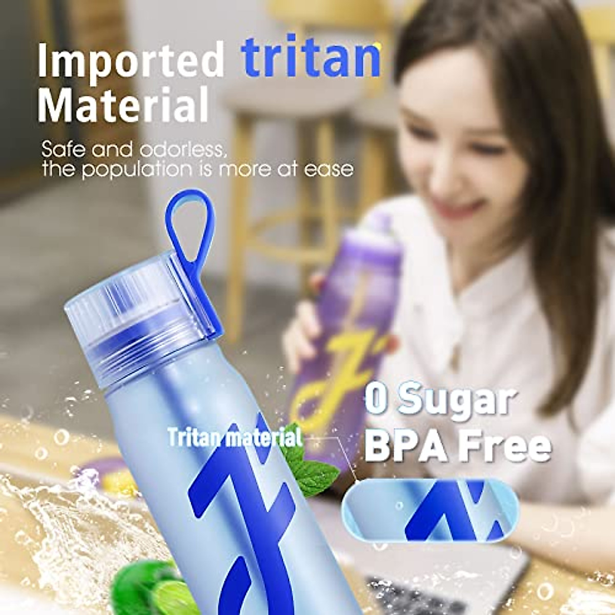 sipperment Water Bottle with Straw, 650ml Air Water Bottle Air Starter Set Drinking Bottles with 5 Flavour Pods 0 Sugar, BPA Free, Leak-proof