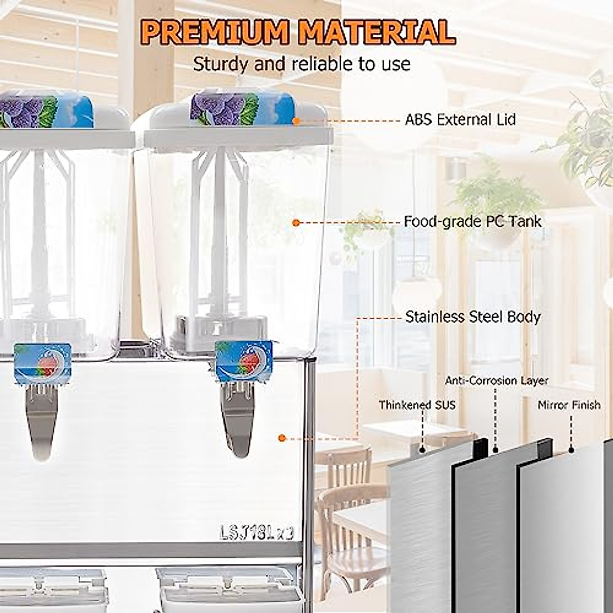 Refrigerated Beverage Dispenser, Commercial Beverage Dispenser Machine 14.25 Gallon 54L 3 Tanks Ice Tea Drink Dispenser, 380W Stainless Steel Beverage Dispenser with Thermostat Controller