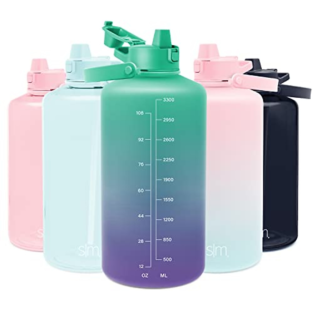 Simple Modern 1 Gallon 128 oz Water Bottle with Push Button Silicone Straw Lid & Motivational Measurement Marker | Large Reusable Tritan Plastic Water Jug | Summit Collection | Tropical Seas