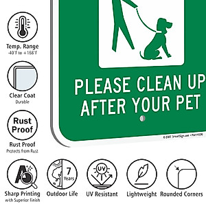 SmartSign All Pets Must Be On Leash Sign - 2 Pack, Please Clean Up After Your Pet Sign, 18 x 12 inch, 2mm Thick Aluminum Composite, Green and White, Made in USA
