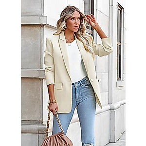 LCRRRN Womens Business Casual Loose Blazers Long Sleeve Pockets Work Professional Jacket Blazer Suit (L, Off White)