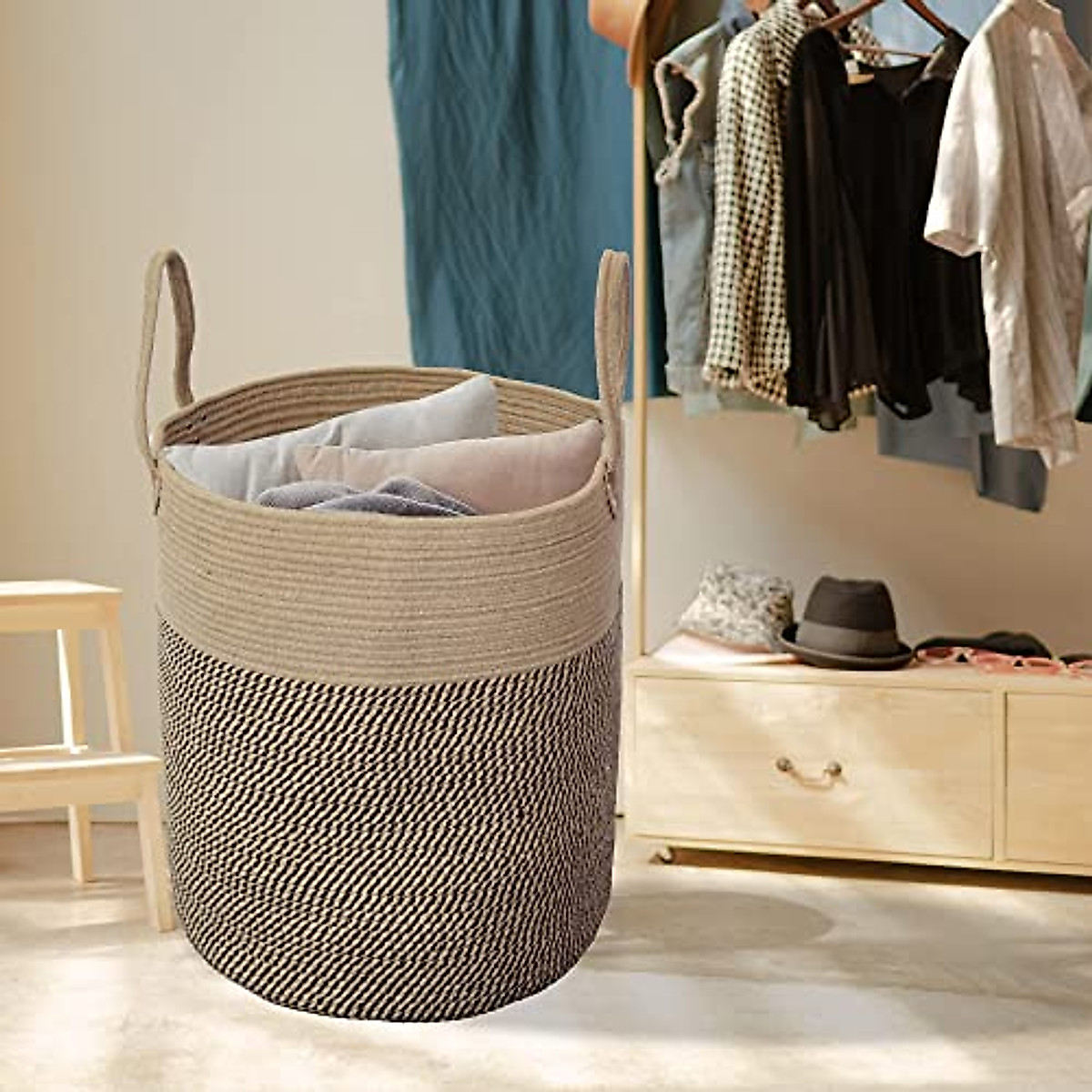 Jute Laundry Hamper Large Woven Rope Storage Basket with Handles 20' Height Tall 83L,Laundry Basket Decorative Basket for Living Room,Pillows,Clothes, 18'Wx20'H