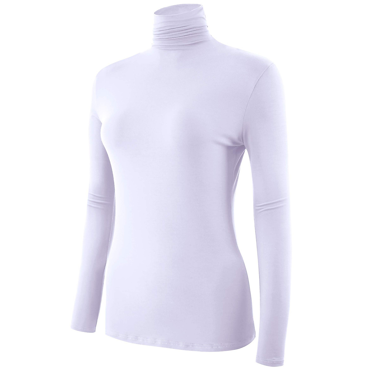 Womens Long Sleeve Turtleneck Lightweight Pullover Slim Shirt Top White Medium