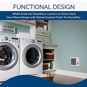 Broan-NuTone Wall Heater, White Grille Heater with Built-In Adjustable Thermostat, 750/1500W, 120/240V AC