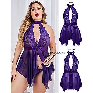 Avidlove Lace Lingerie Babydoll Women Sexy Chemise Exotic Nightgowns Bridal Nightdress Purple