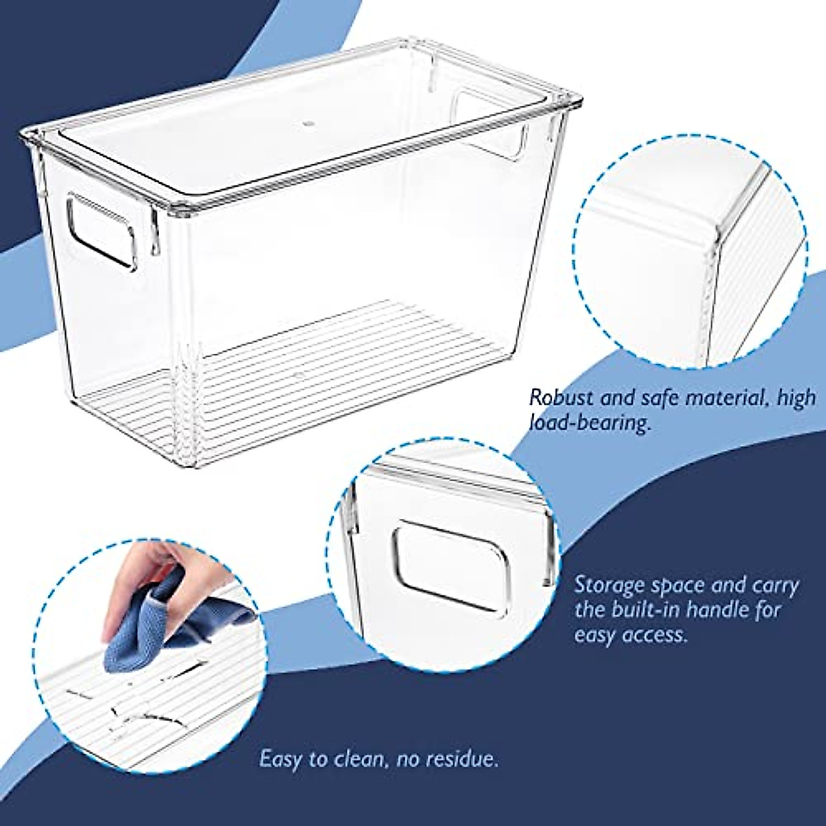 Moretoes 4 Pack Clear Plastic Storage Organizing Bins with Lids, Kitchen Organization Cabinet Fridge Organizer, Pantry Organization and Snack Storage Bins