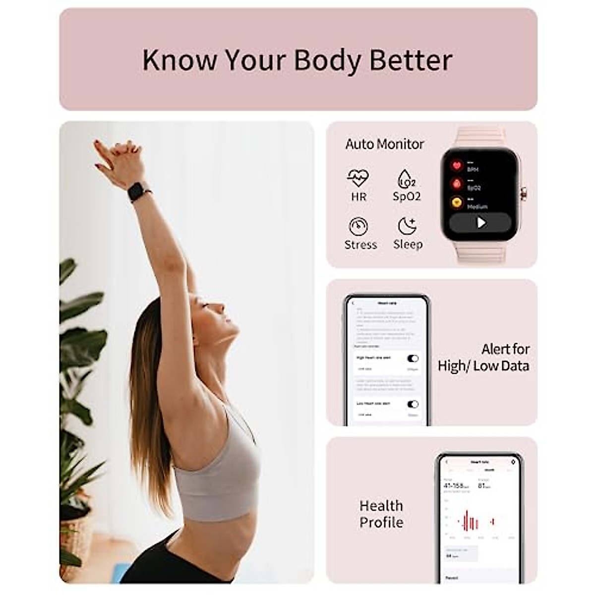 RERE ASW2-Pro Smart Watch (Answer/Make Call), Alexa Built-in, 1.8“ Fitness Tracker with 100 Sport Modes, Heart Rate, Blood Oxygen, Sleep Monitor, Fit for Android and iPhone, IP68 Waterproof, (Pink)