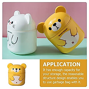 LIFKOME Cute Mini Desktop Trash Can Desktop Cartoon Bear Garbage Can Cute Plastic Trash Can Shake Cover Bucket Small Paper Basket Flipping Trash Bin for Kitchen Yellow