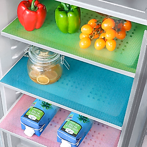 BAKHUK 9 Pack Refrigerator Liners - Refrigerator Mats for Glass Shelves Washable, Fridge Shelf Liners Covers Pads, Kitchen Refrigerator Accessories, 3 Green, 3 Pink, 3 Blue